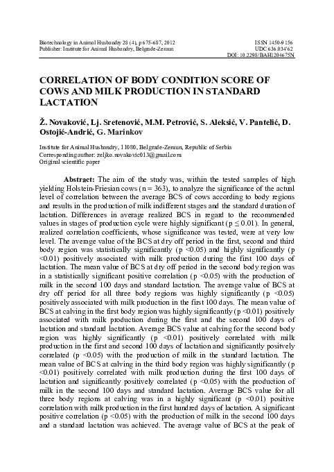 (PDF) Correlation of body condition score of cows and milk production ...