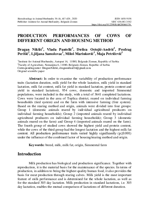 (PDF) Production performances of cows of different origin and housing ...