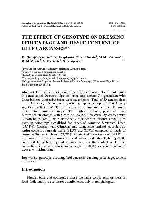 (PDF) The effect of genotype on dressing percentage and tissue content ...