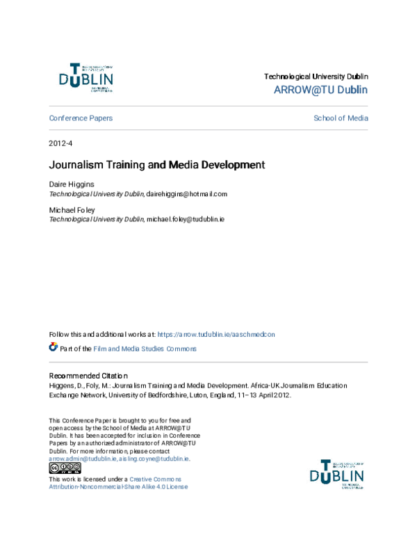 (PDF) Journalism Training and Media Development