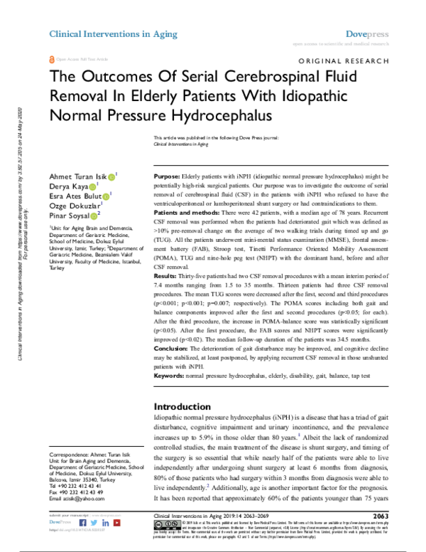 (PDF) The Outcomes Of Serial Cerebrospinal Fluid Removal In Elderly Patients With Idiopathic ...