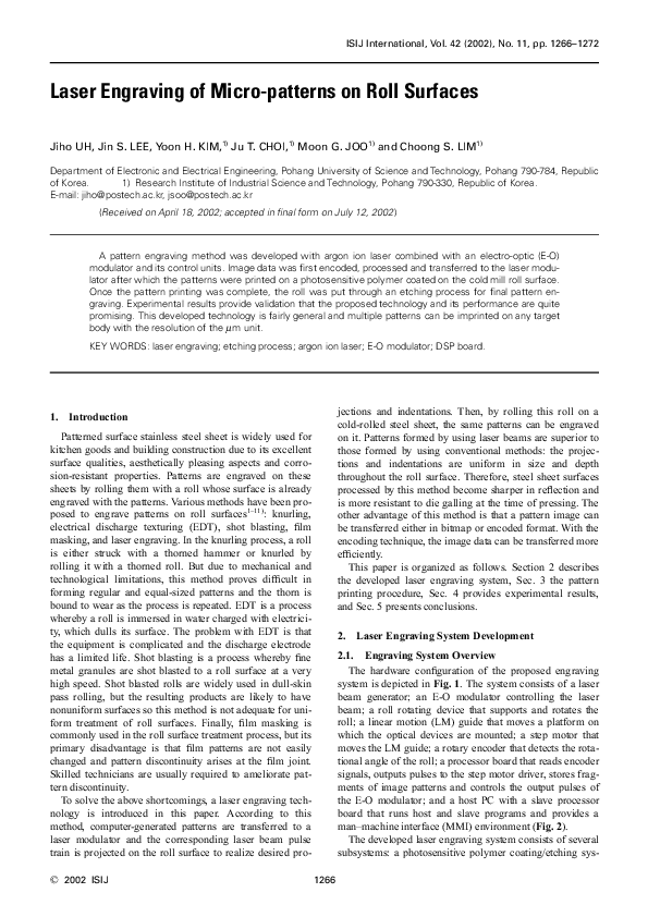 (PDF) Laser Engraving of Micro-Patterns on Roll Surfaces Using E-O Modulator