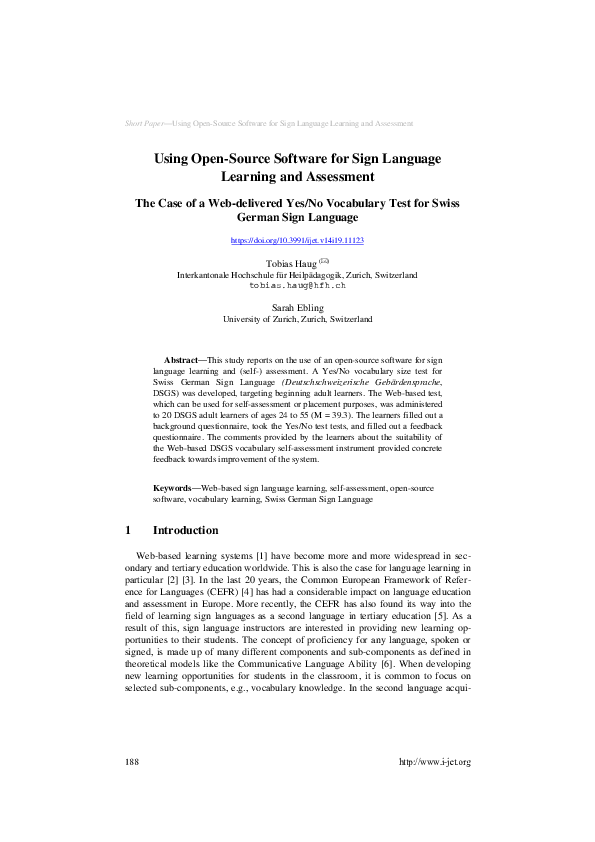 (PDF) Using Open-Source Software for Sign Language Learning and Assessment