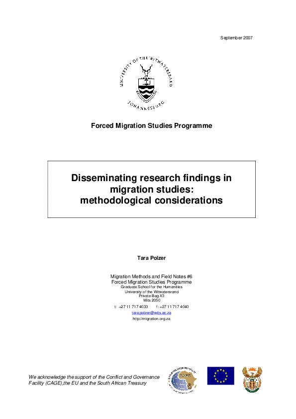 (PDF) Disseminating research findings in migration studies ...