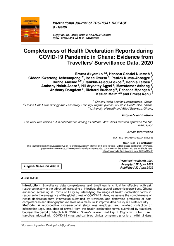 (PDF) Completeness of Health Declaration Reports during COVID-19 ...