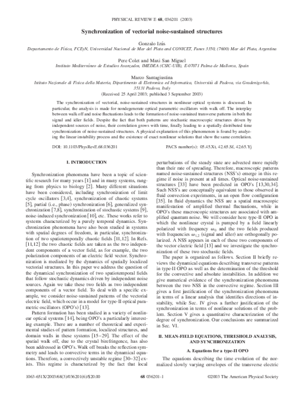 (PDF) Synchronization of vectorial noise-sustained structures