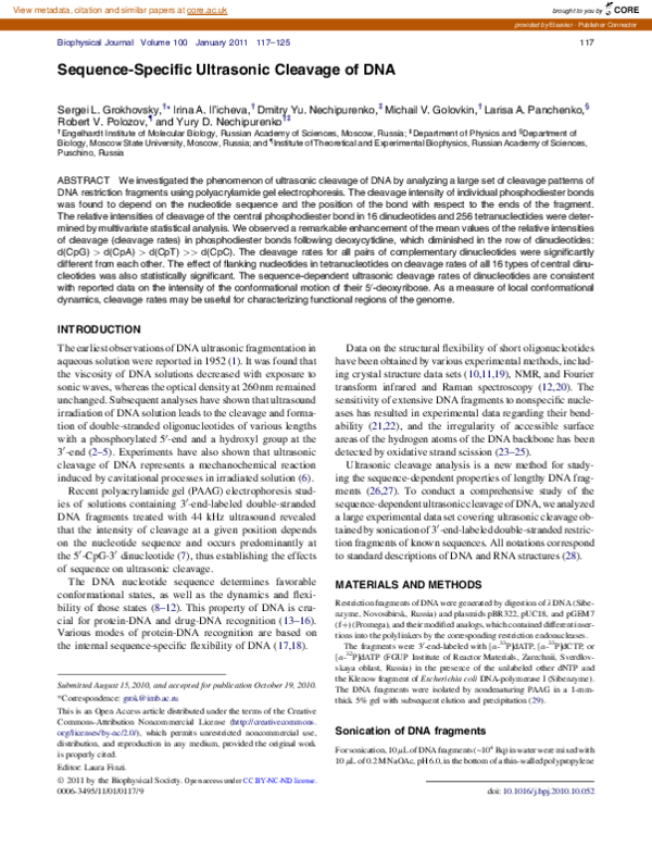 (PDF) Sequence-Specific Ultrasonic Cleavage of DNA
