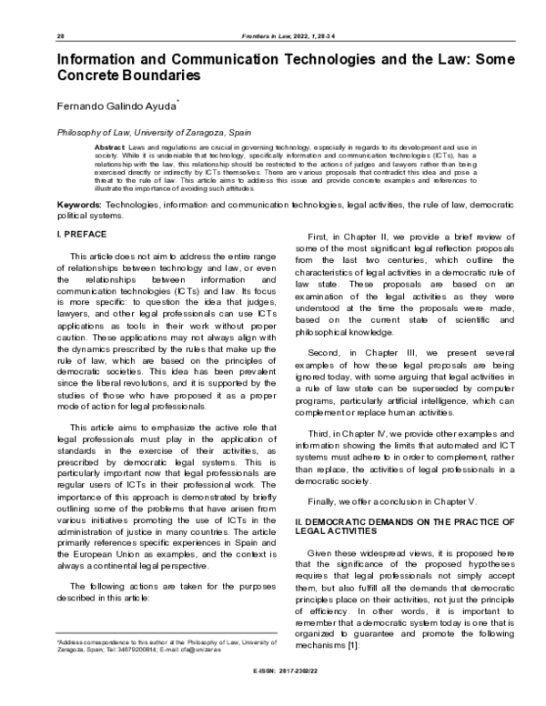 (PDF) Information and Communication Technologies and the Law: Some Concrete Boundaries