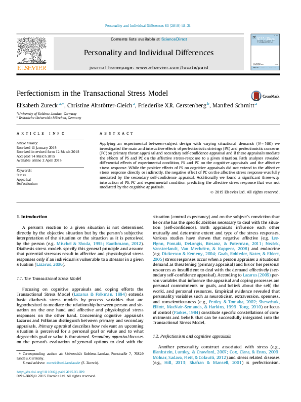 (PDF) Perfectionism in the Transactional Stress Model