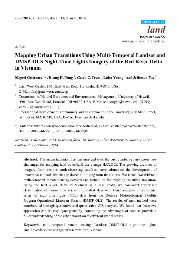 (PDF) Mapping Urban Transitions Using Multi-Temporal Landsat and DMSP ...