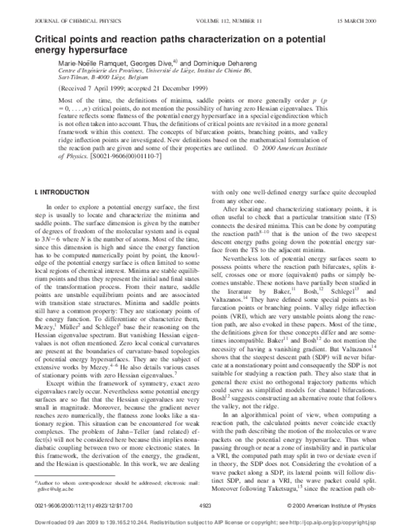 Pdf Critical Points And Reaction Paths Characterization On A