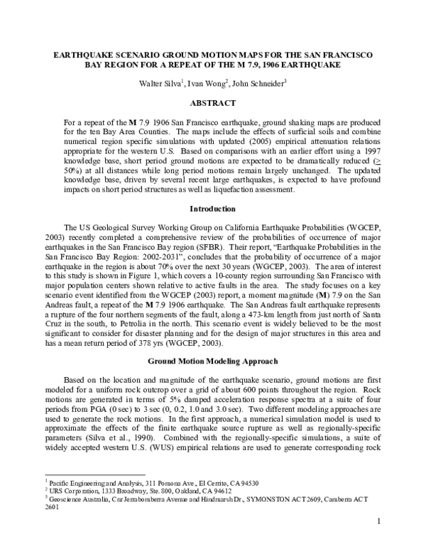 (PDF) Earthquake Scenario Ground Motion Maps for the San Francisco Bay ...