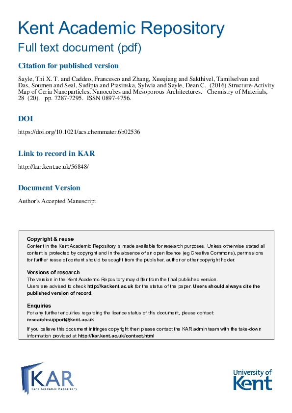 (PDF) Structure–Activity Map of Ceria Nanoparticles, Nanocubes, and ...