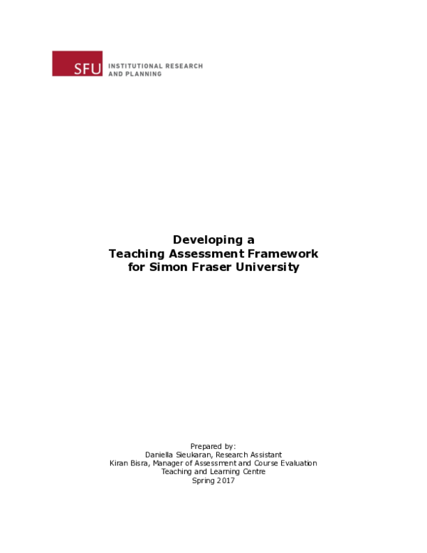 (PDF) Developing a Teaching Assessment Framework for Simon Fraser ...