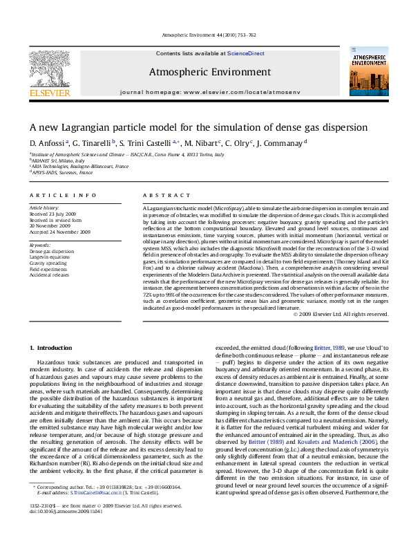 (PDF) A new Lagrangian particle model for the simulation of dense gas dispersion