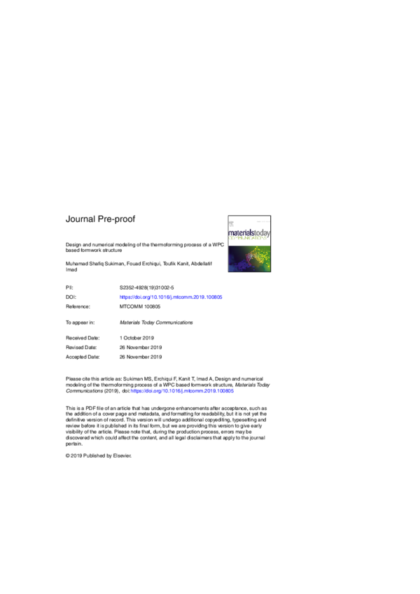 Pdf Design And Numerical Modeling Of The Thermoforming Process Of A Wpc Based Formwork Structure