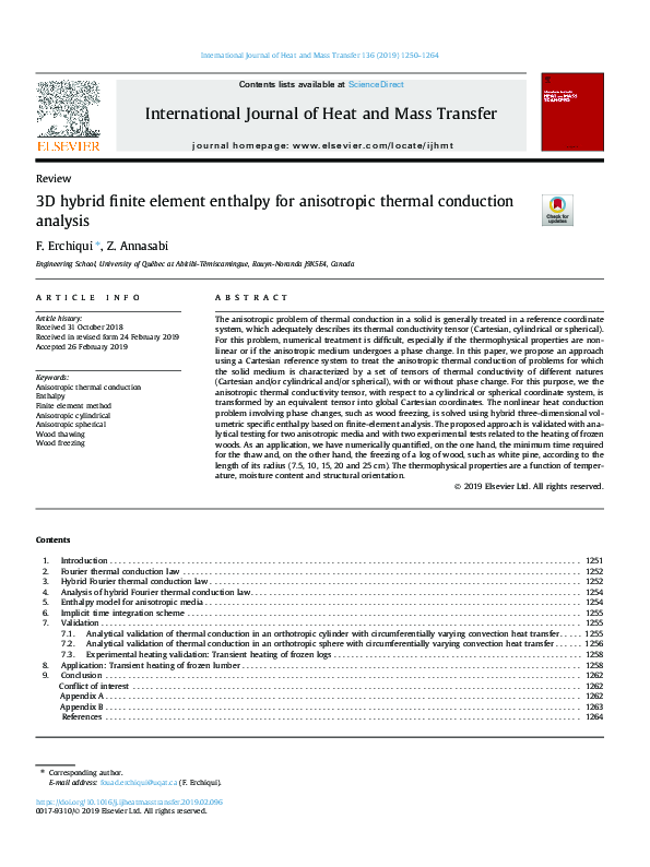 (PDF) 3D hybrid finite element enthalpy for anisotropic thermal conduction analysis