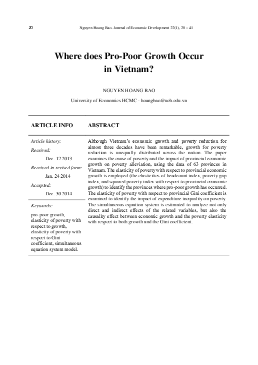 (PDF) Where does Pro-Poor Growth Occur in Vietnam?