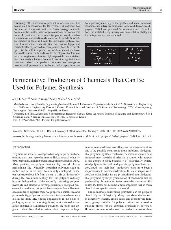 (PDF) Fermentative Production of Chemicals That Can Be Used for Polymer ...