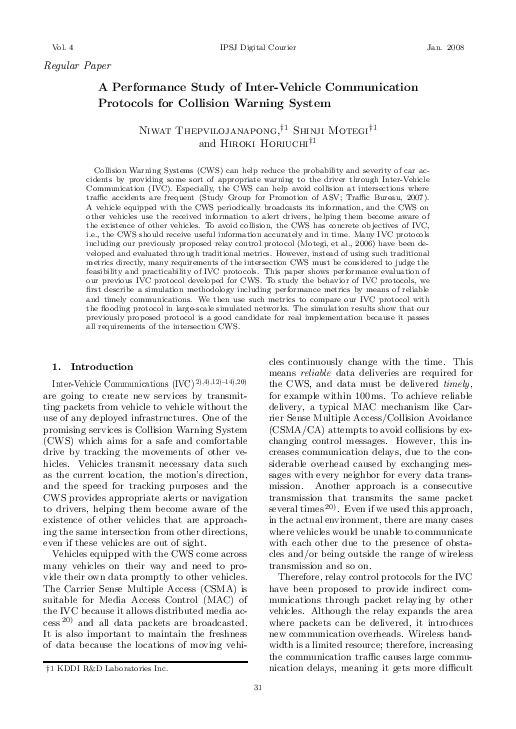 (PDF) A Performance Study of Inter-Vehicle Communication Protocols for Collision Warning System