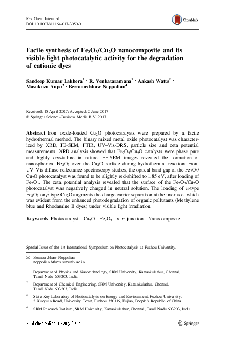 (PDF) Facile synthesis of Fe2O3/Cu2O nanocomposite and its visible light photocatalytic activity ...