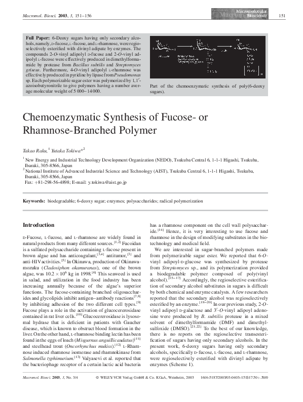 (PDF) Chemoenzymatic Synthesis of Fucose- or Rhamnose-Branched Polymer