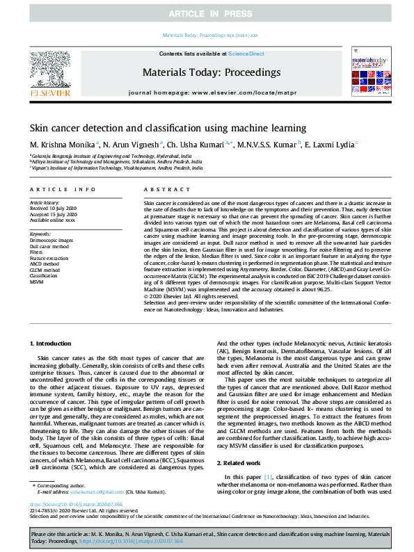 (PDF) Skin cancer detection and classification using machine learning (PDF) Skin cancer detection and classification using machine learning
