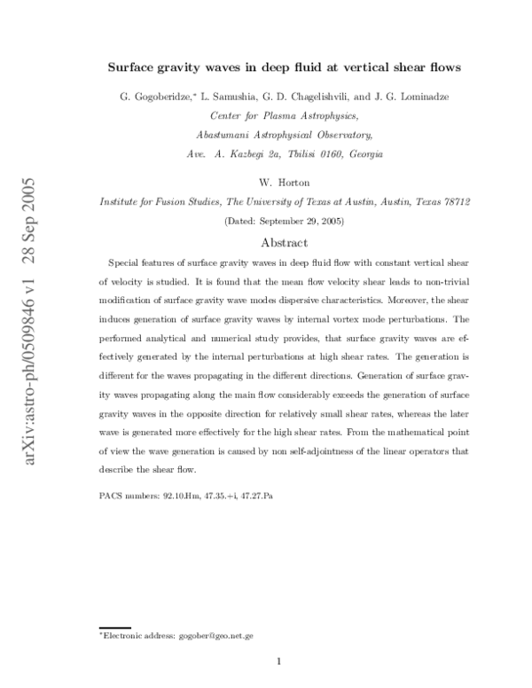 Pdf Surface Gravity Waves In Deep Fluid At Vertical Shear Flows