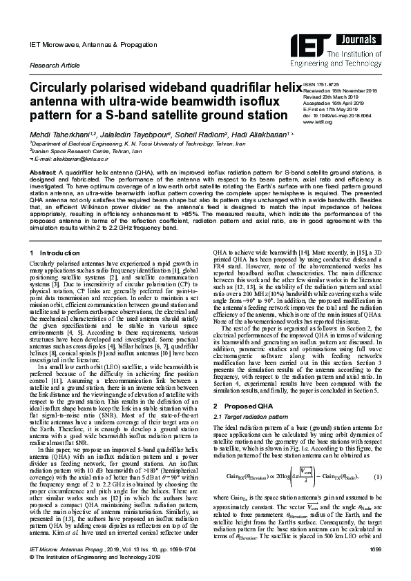(PDF) Circularly polarised wideband quadrifilar helix antenna with ultra‐wide beamwidth isoflux ...
