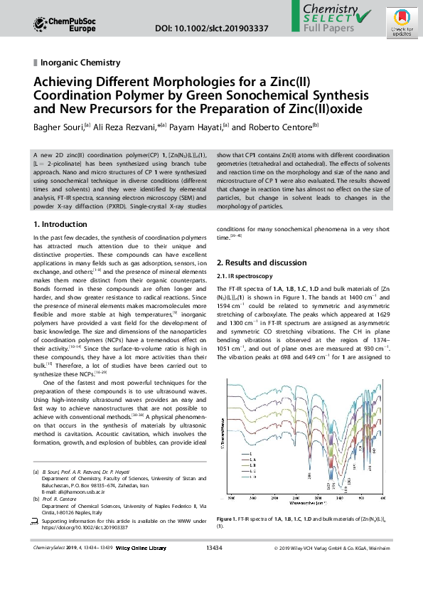 (PDF) Achieving Different Morphologies for a Zinc(II) Coordination Polymer by Green Sonochemical ...