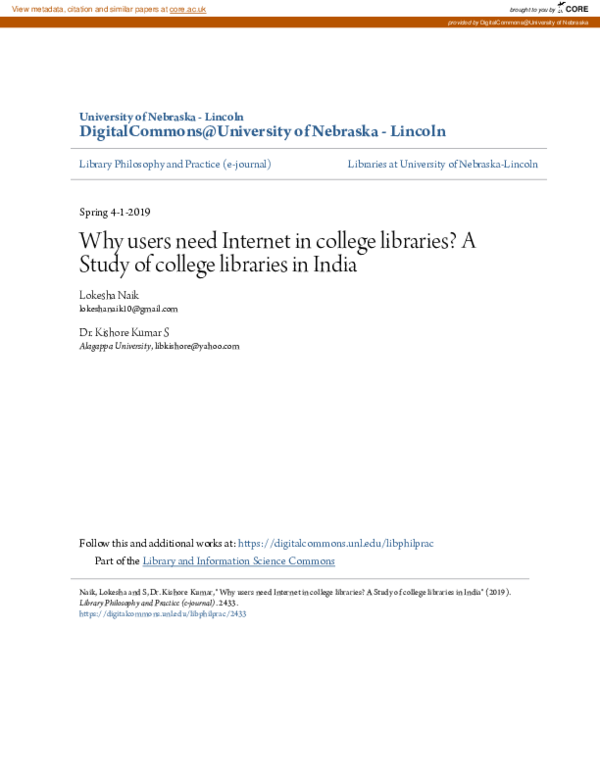 (PDF) Why users need Internet in college libraries? A Study of college ...