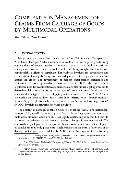 (DOC) Complexity in Management of Claims From Carriage of Goods by ...