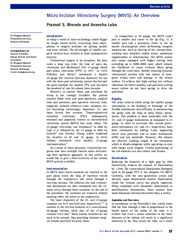 (PDF) Micro Incision Vitrectomy Surgery (MIVS): An Overview