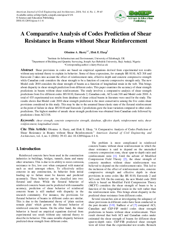 (PDF) A Comparative Analysis of Codes Prediction of Shear Resistance in ...