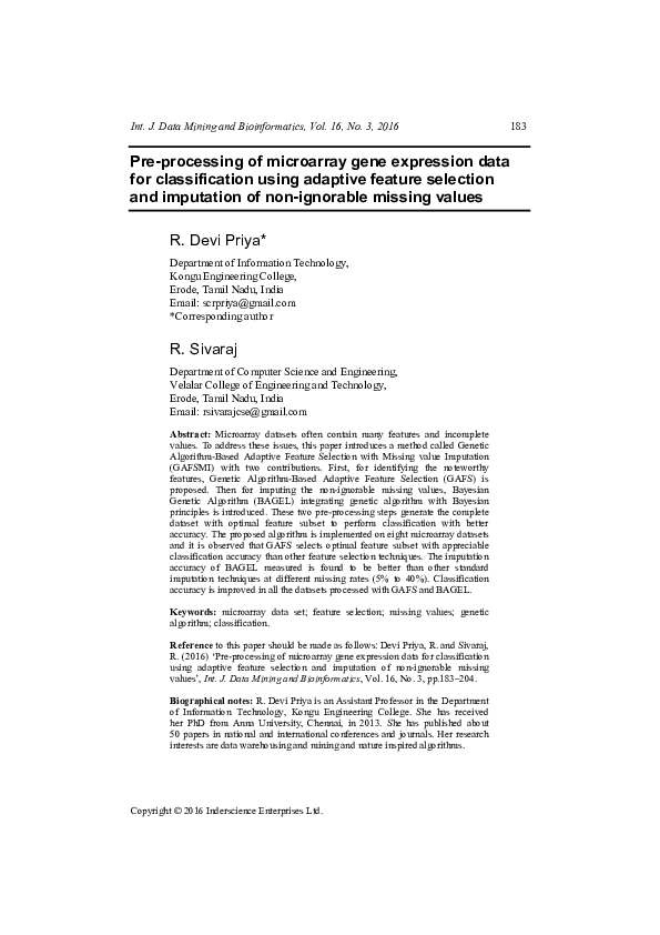 (PDF) Pre-processing of microarray gene expression data for classification using adaptive ...