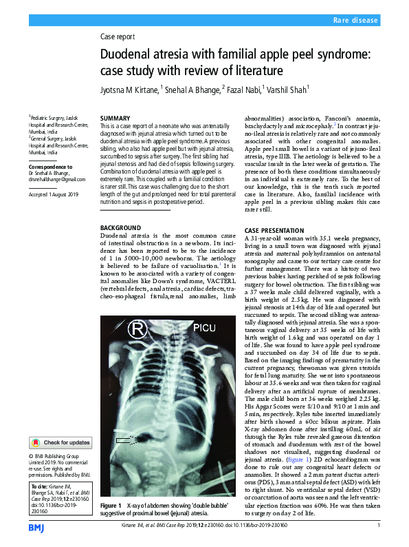 (PDF) Duodenal atresia with familial apple peel syndrome: case study ...