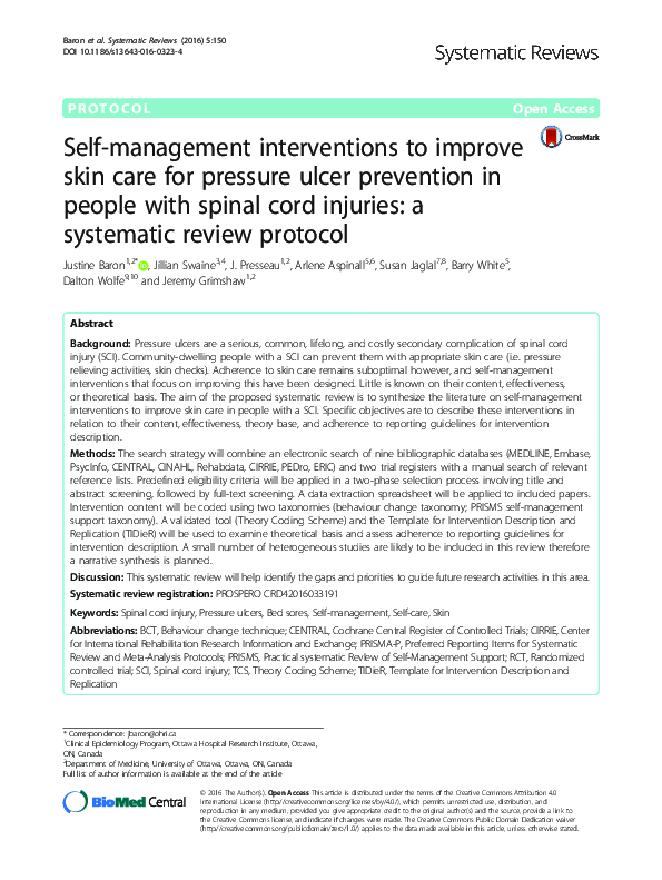 (PDF) Self-management interventions to improve skin care for pressure ulcer prevention in people ...