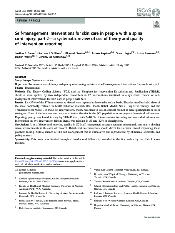 (PDF) Self-management interventions for skin care in people with a spinal cord injury: part 2—a ...
