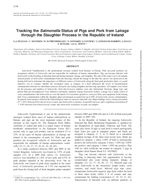 (PDF) Tracking the Salmonella Status of Pigs and Pork from Lairage ...