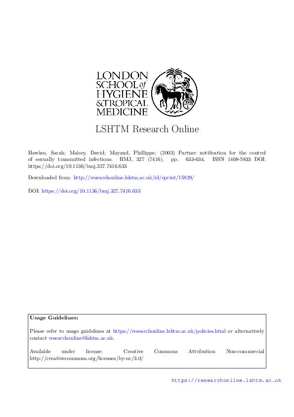 (PDF) Partner notification for the control of sexually transmitted ...