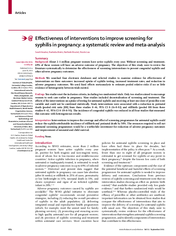 (PDF) Effectiveness of interventions to improve screening for syphilis ...