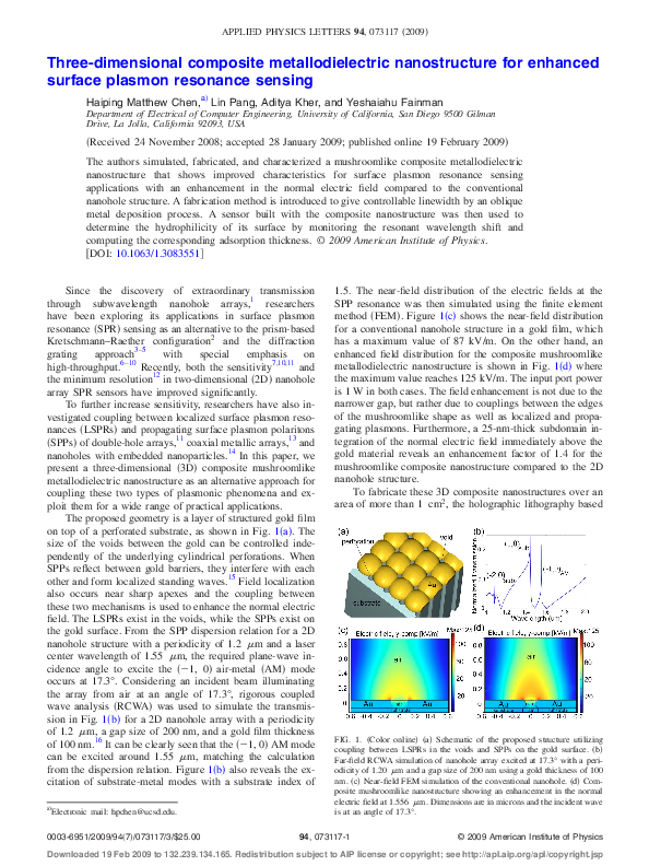 (PDF) Three-dimensional composite metallodielectric nanostructure for enhanced surface plasmon ...