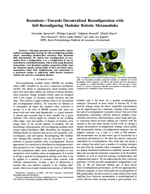 (PDF) Roombots—Towards decentralized reconfiguration with self-reconfiguring modular robotic ...