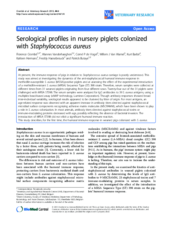 (PDF) Serological profiles in nursery piglets colonized with ...