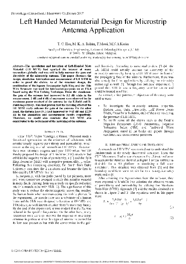 (PDF) Left handed metamaterial design for microstrip antenna application