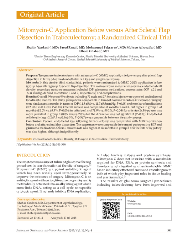 (PDF) Mitomycin-C application before versus after scleral flap ...