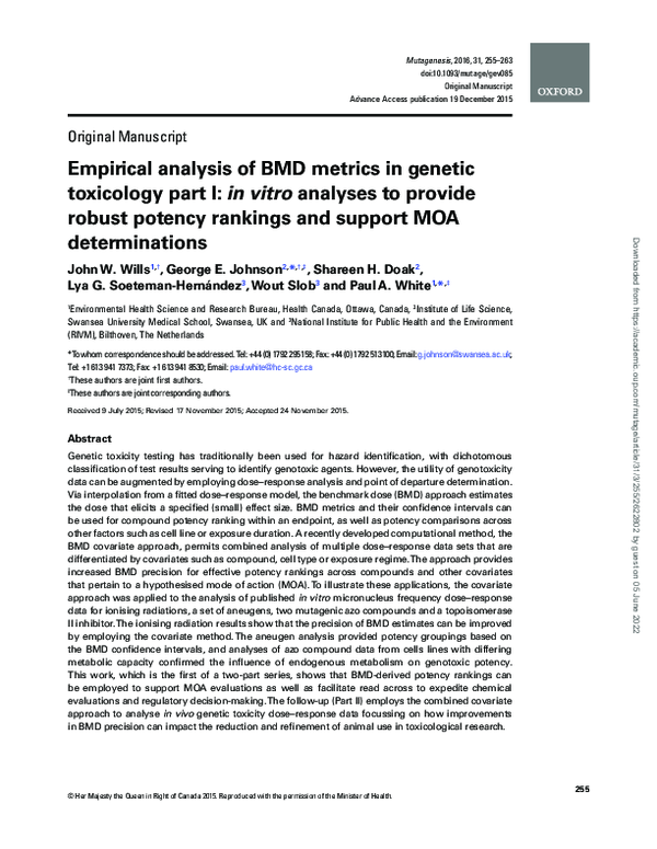(PDF) Empirical analysis of BMD metrics in genetic toxicology part I ...