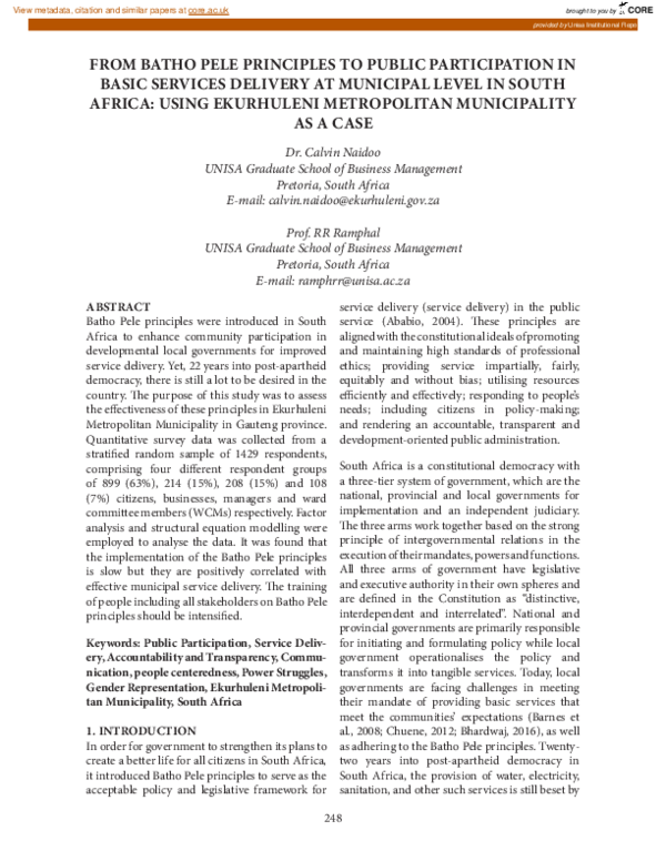 (PDF) From Batho Pele principles to public participation in basic ...