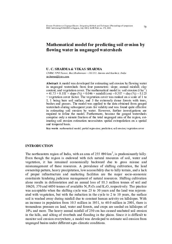 (PDF) Mathematical model for predicting soil erosion by flowing water in ungauged watersheds