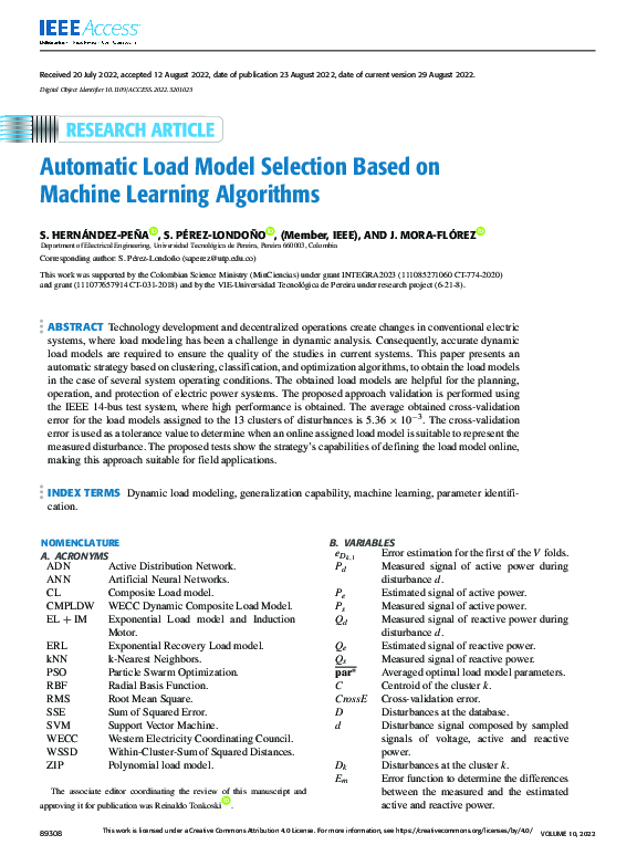 (PDF) Automatic Load Model Selection Based on Machine Learning Algorithms